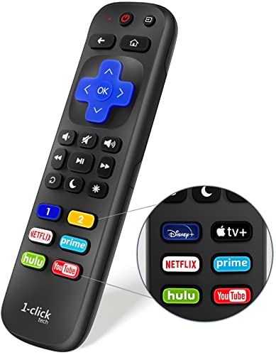 1-clicktech Remote for All Roku TV Brands [TCL/Hisense/Sharp/Insignia/ONN/Philips/Sanyo/JVC/.] and for Roku Players/Express/Ultra w/TOP Volume Buttons and Channel-Lock [NOT for Roku Stick]