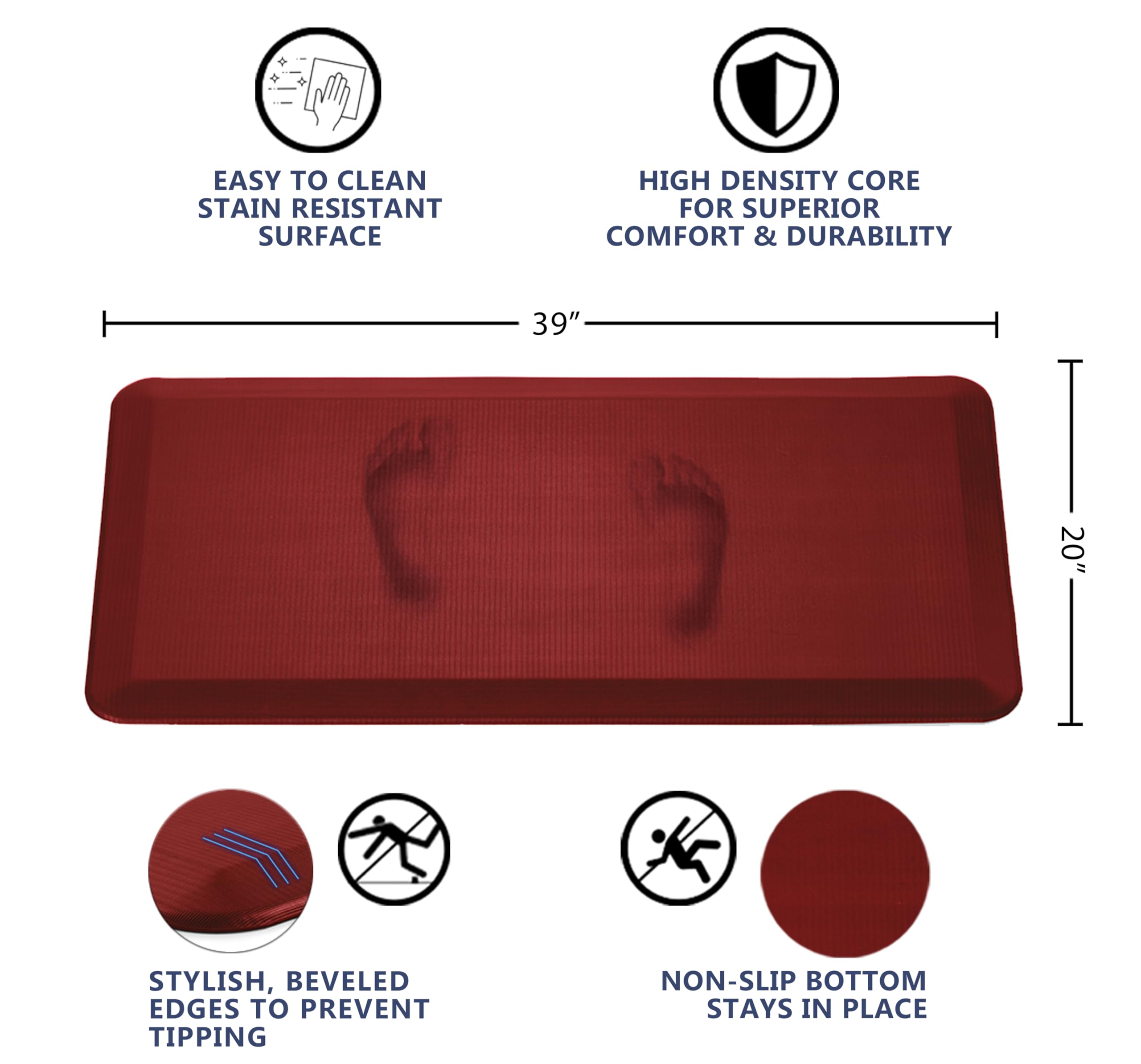 ComfiLife Anti Fatigue Floor Mat – 3/4 Inch Thick Perfect Kitchen Mat, Standing Desk Mat – Comfort at Home, Office, Garage – Durable – Stain Resistant – Non-Slip Bottom (20" x 39", Red)