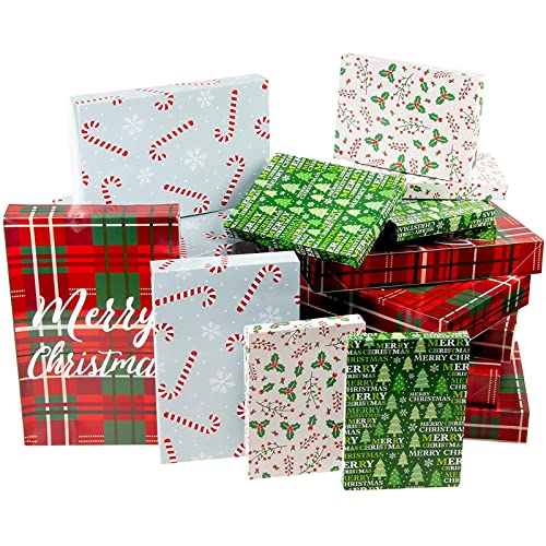 Juvale 24 Pack Christmas Boxes for Gifts with Lids for Presents, Empty Wrap in 4 Designs (3 Sizes)