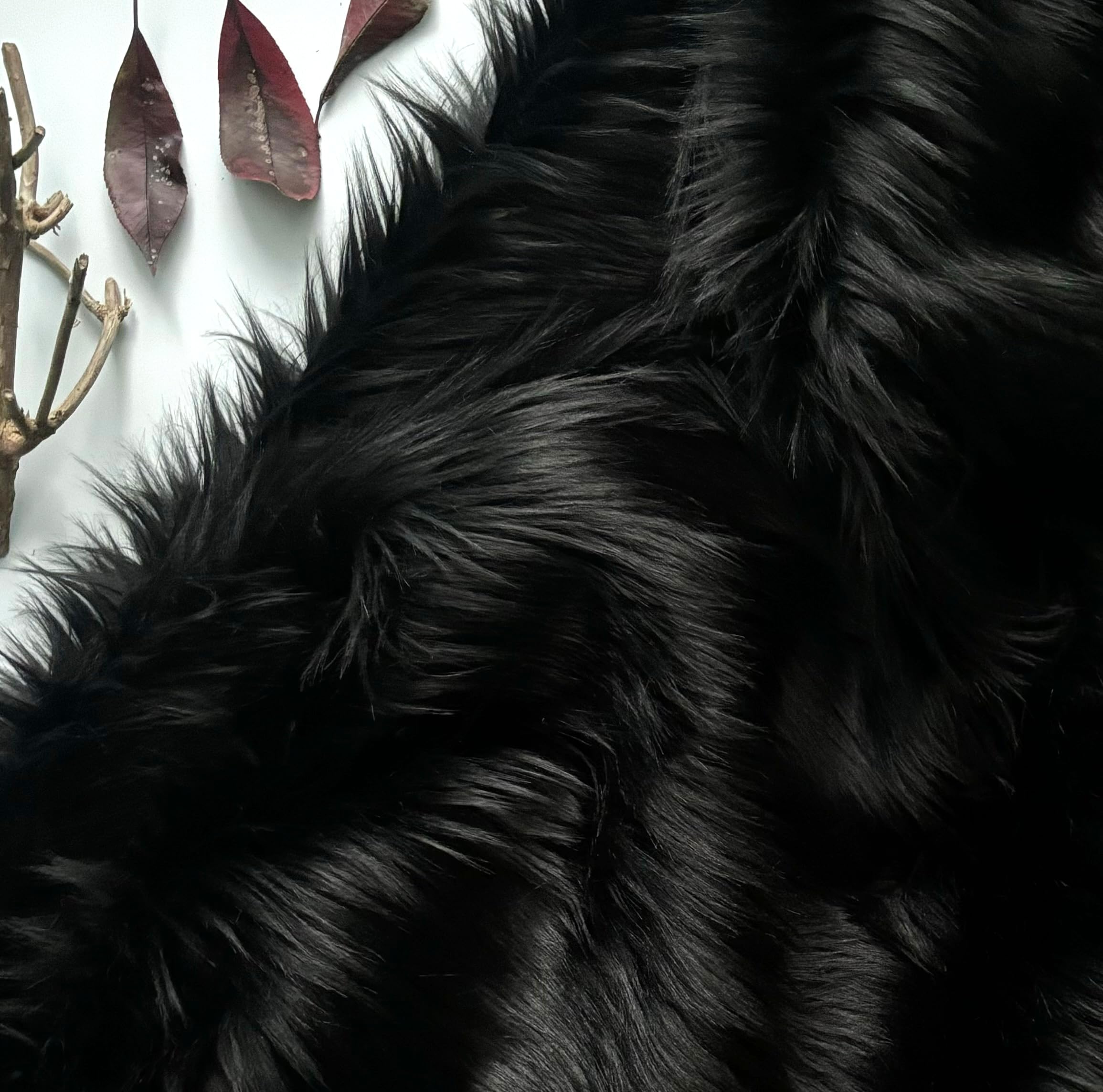 Bianna Pitch Black Faux Fur Fabric, 60 inches Wide Options, American Seller, Luxury Shag Shaggy Material for Crafting, Sewing, Costumes, Fursuits, Home Decor (8x8 inches)