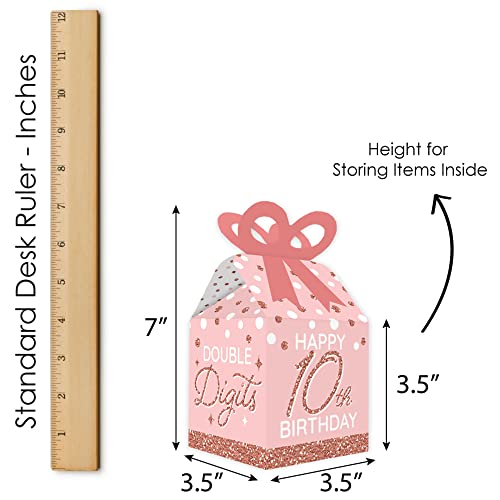 Big Dot of Happiness 10th Pink Rose Gold Birthday - Square Favor Gift Boxes - Happy Birthday Party Bow Boxes - Set of 12