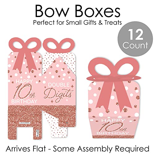 Big Dot of Happiness 10th Pink Rose Gold Birthday - Square Favor Gift Boxes - Happy Birthday Party Bow Boxes - Set of 12