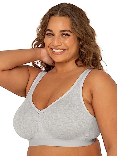 Fruit of the Loom Women's Plus Size Wireless Cotton Bra, Heather Grey, 42G