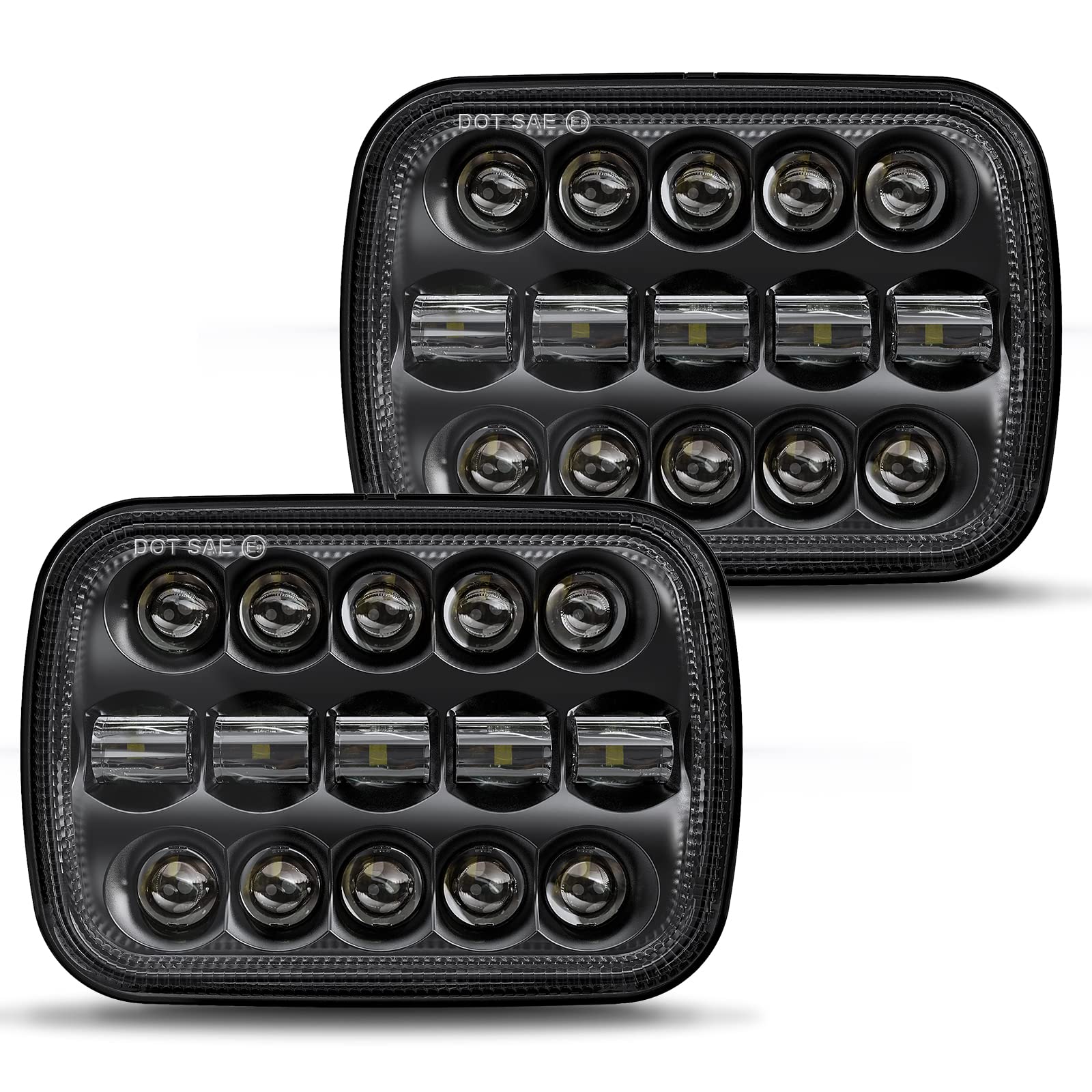 BICYACO DOT 110W 5x7 7x6 Inch Led Headlights Hi/Low Led Sealed Beam Headlamp Compatible with Jeep Wrangler YJ Cherokee XJ Kenworth T300 1997-2010 H4 Plug H6054 H5054 6054 6052 (Black)