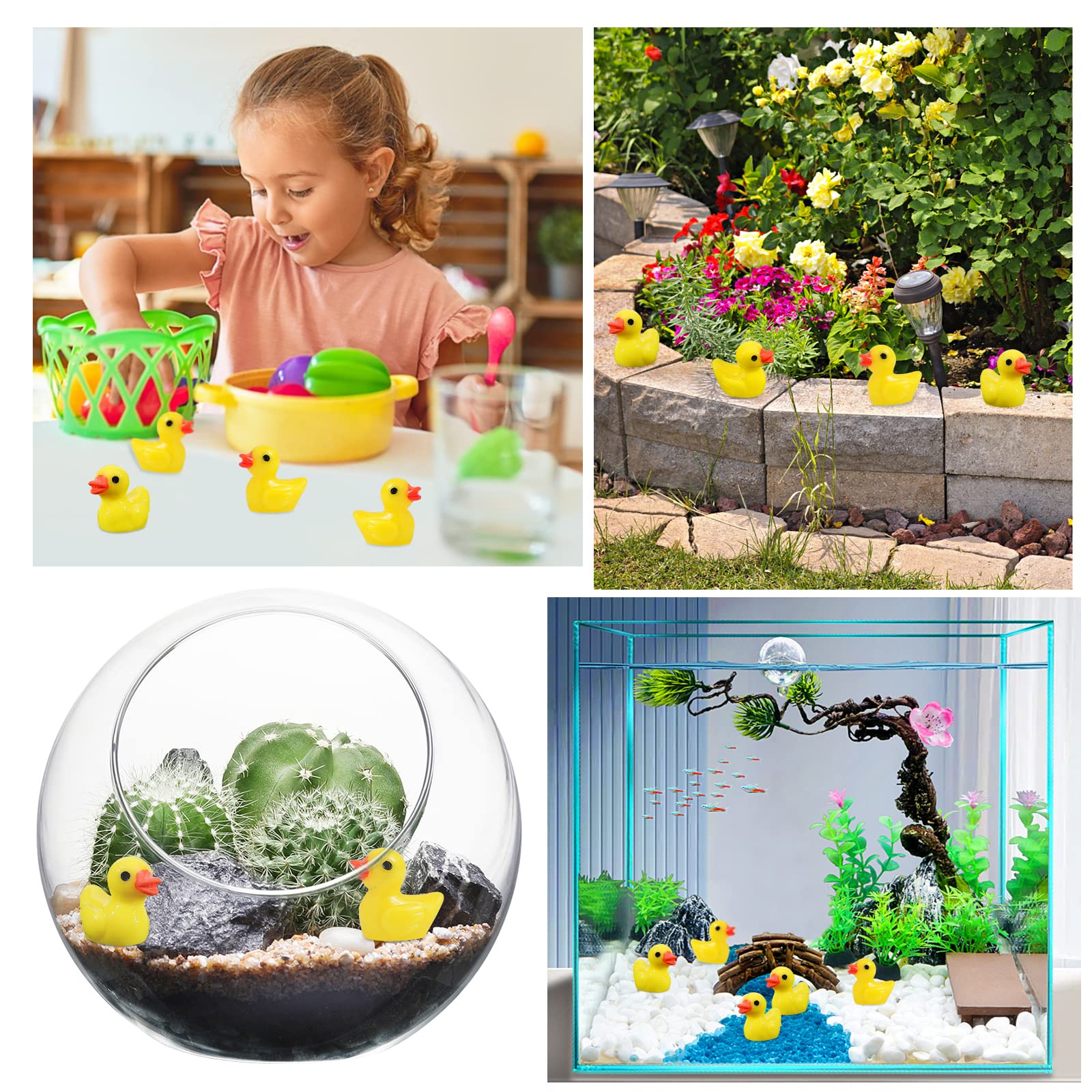 100Pcs Mini Resin Ducks, Tiny Ducks Figurines Bulk for Miniature Dollhouse Decor Accessories Garden Aquarium Potted DIY Ornament Party Toys