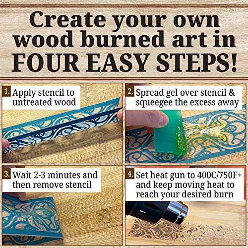 Wood Burning Gel and Mini Squeegee - Made in USA - 4 OZ Wood Burning Paste for Crafting, Drawing and DIY Arts and Crafts - Mini Squeegee Included - Creates Beautiful Art in Minutes