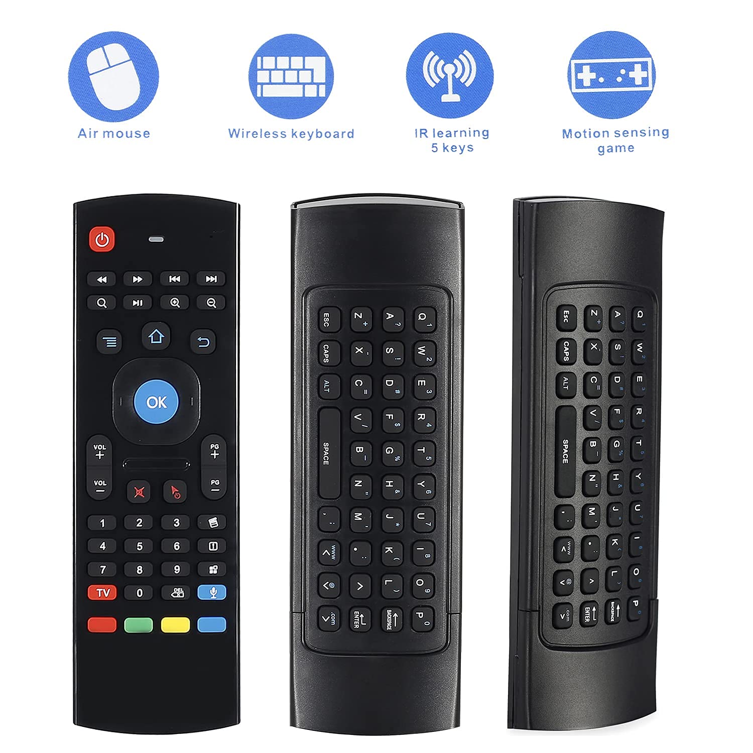CHUNGHOP MX3 Voice Air Mouse Mini Keyboard Wireless Remote, 2.4G Multifunctional Fly Mouse with Motion Sensing Game Handle for 3-Gsensor HTPC Mini PC PS3/4 Xbox 360 and Android Smart TV Box 3-Gyro
