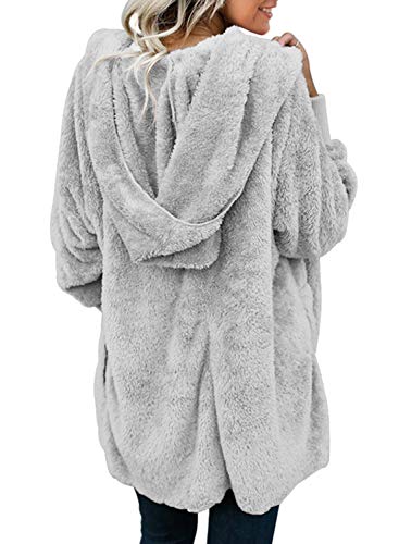 Dokotoo Grey Loose Oversized Fuzzy Fluffy Sherpa Winter Fleece Hoodies Cardigans Sweaters Jackets Coats Outerwear for Women Large