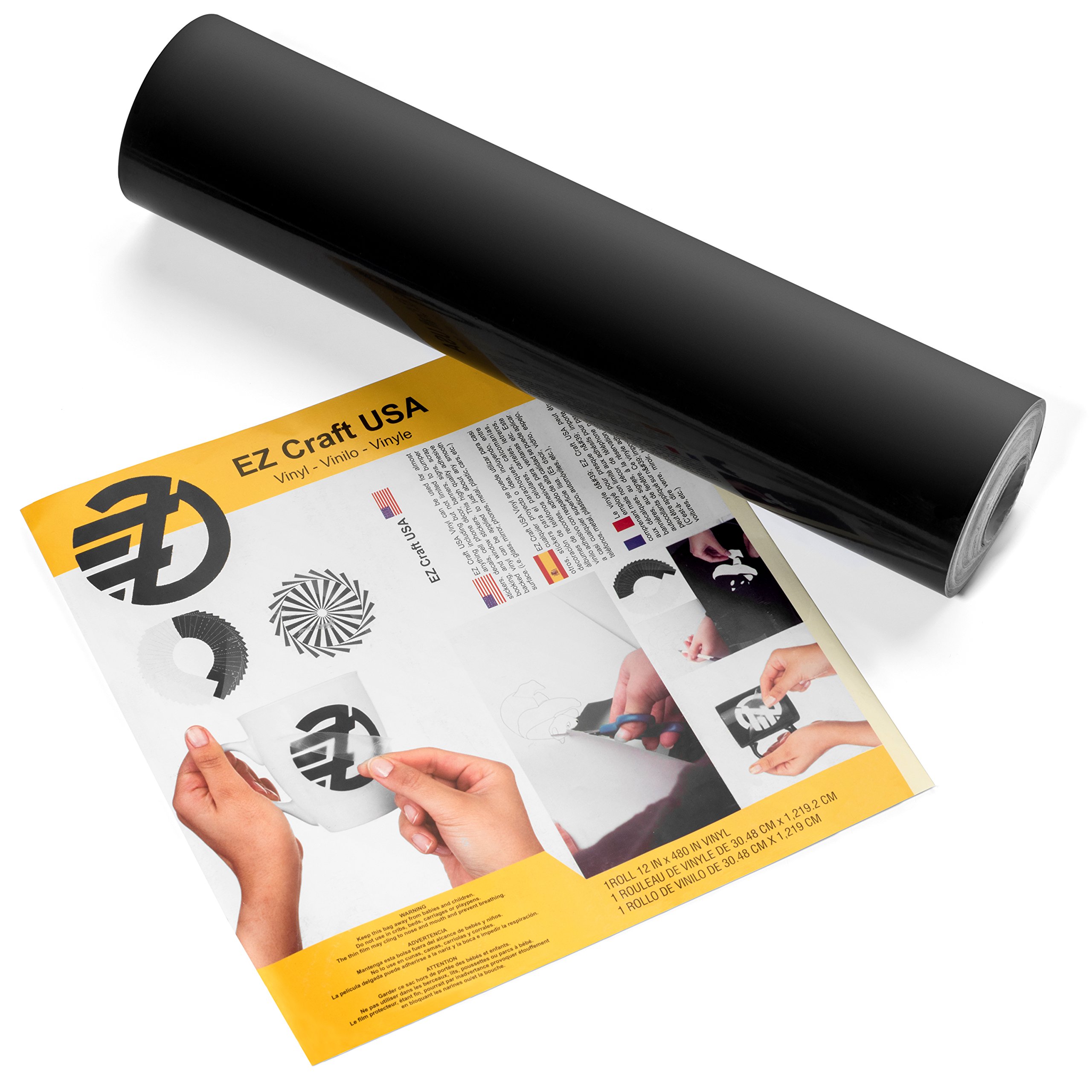 Adhesive Matte Black Vinyl Roll – Huge Matte Adhesive Permanent Black Vinyl Rolls – 12”x40FT Black Vinyl Sheets are The Best Vynil – EZ Craft USA Black Vinyl Wrap Works with Cricut and Other Cutters