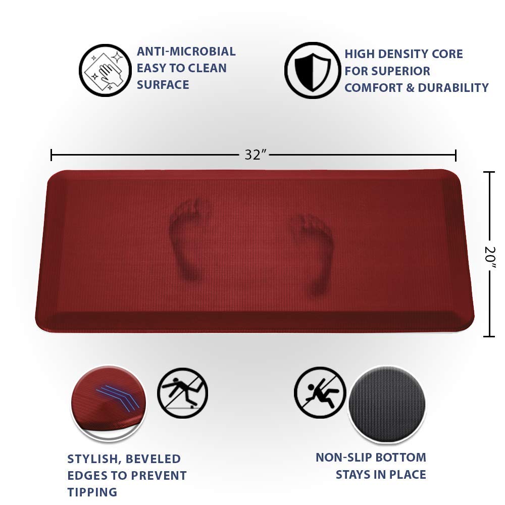 ComfiLife Anti Fatigue Floor Mat – 3/4 Inch Thick Kitchen Mats for Floor, Standing Desk Mat, Kitchen Rug – Comfort at Home, Office – Durable – Stain Resistant – Non-Slip Bottom (20" x 32", Red)