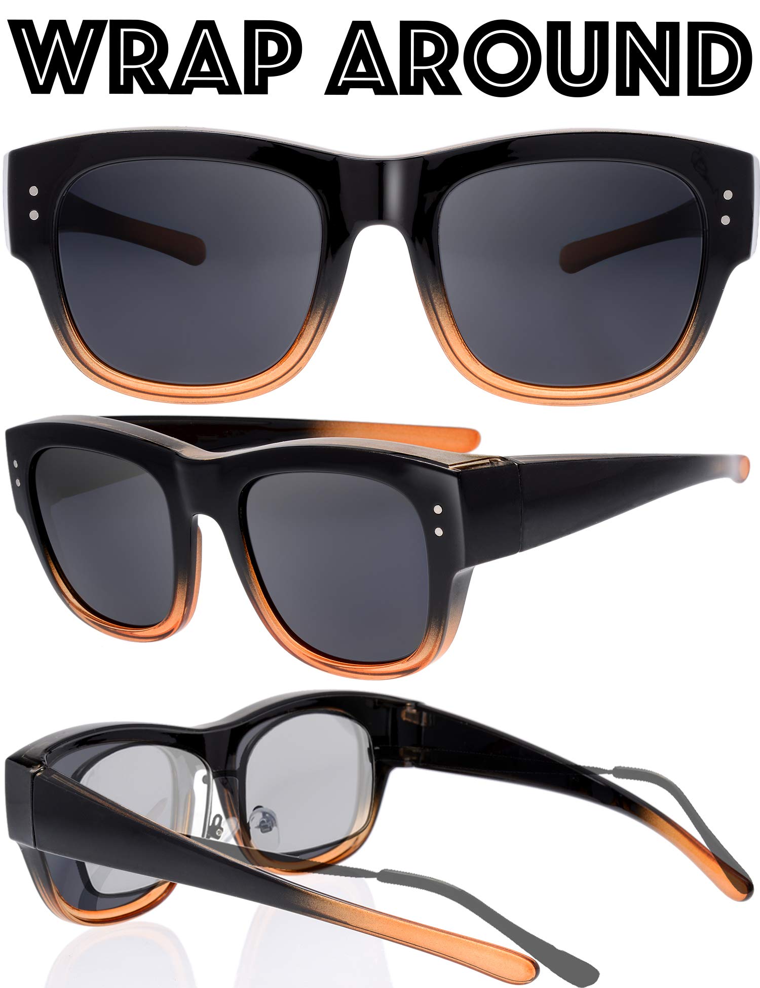 The Fresh High Definition Polarized Wrap Around Shield Oversized Sunglasses for Large Prescription Glasses - Gift Box Package (F606-Crystal Black/Brown for Large Glasses, Grey)