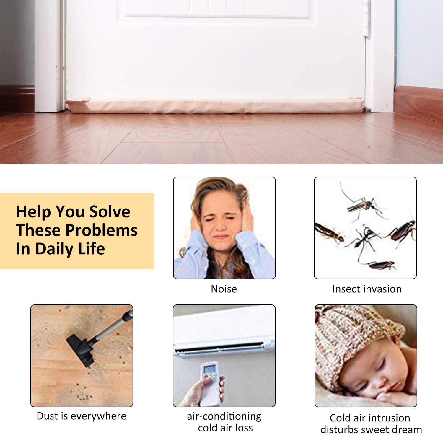 SWISSELITE 36 Inch Door Draft Blocker,Under Door Draft Stopper for Bottom of Doors,Sound Proof Reduce Noise Stopper