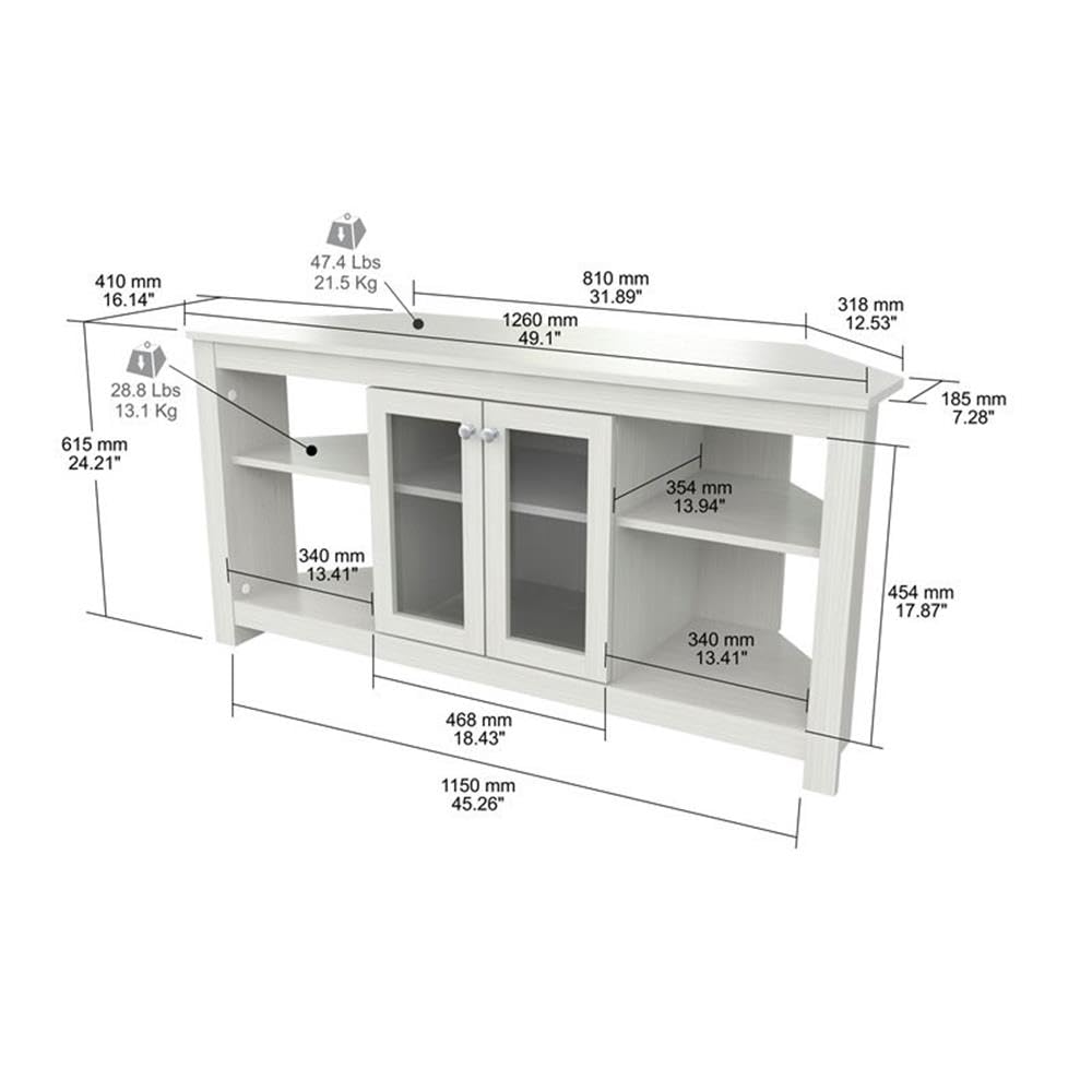 Inval, Adjustable Storage Shelves, Washed Oak Corner Stand for Flat Screen TVs Up to 60β, Entertainment Center with Glass Doors