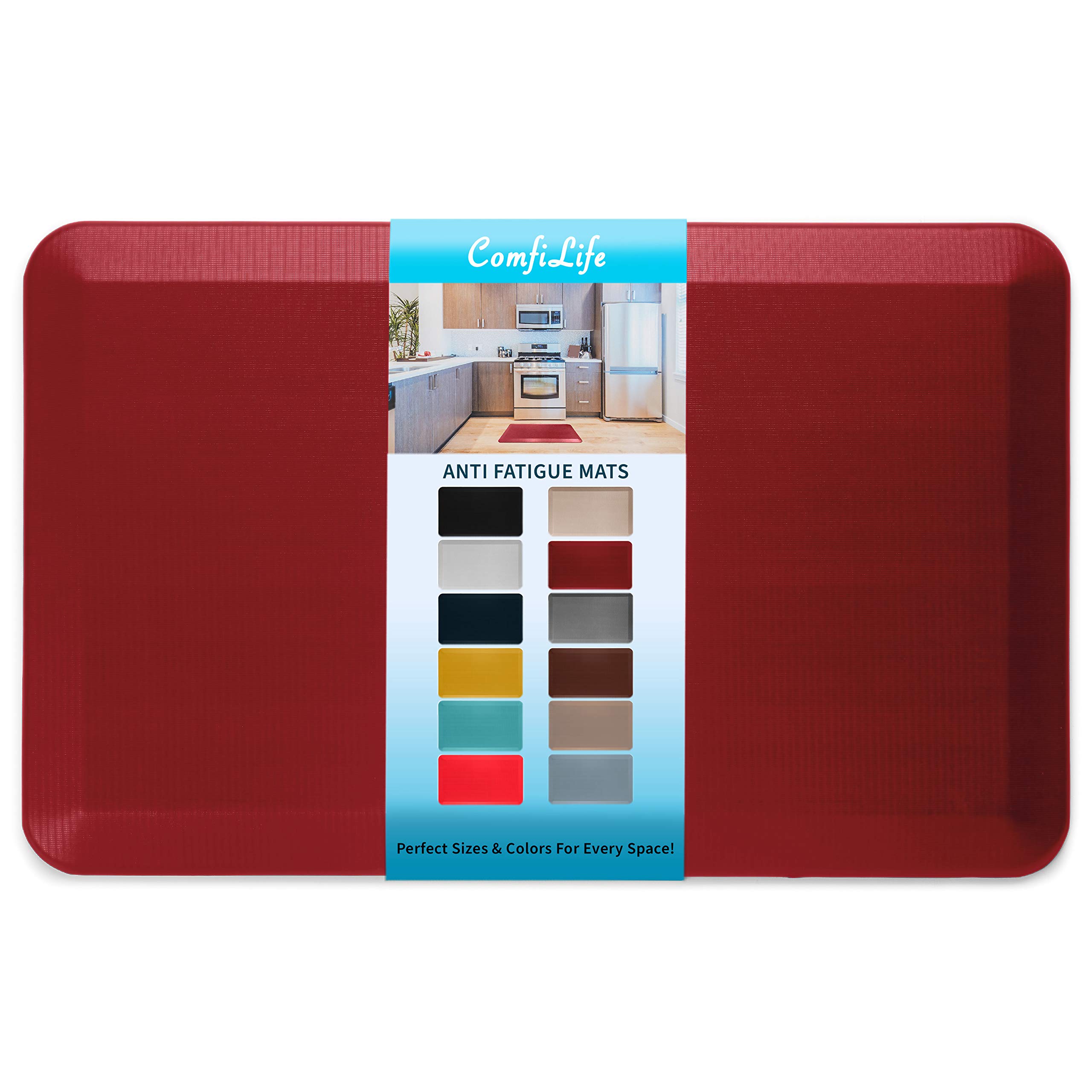 ComfiLife Anti Fatigue Floor Mat – 3/4 Inch Thick Kitchen Mats for Floor, Standing Desk Mat, Kitchen Rug – Comfort at Home, Office – Durable – Stain Resistant – Non-Slip Bottom (20" x 32", Red)