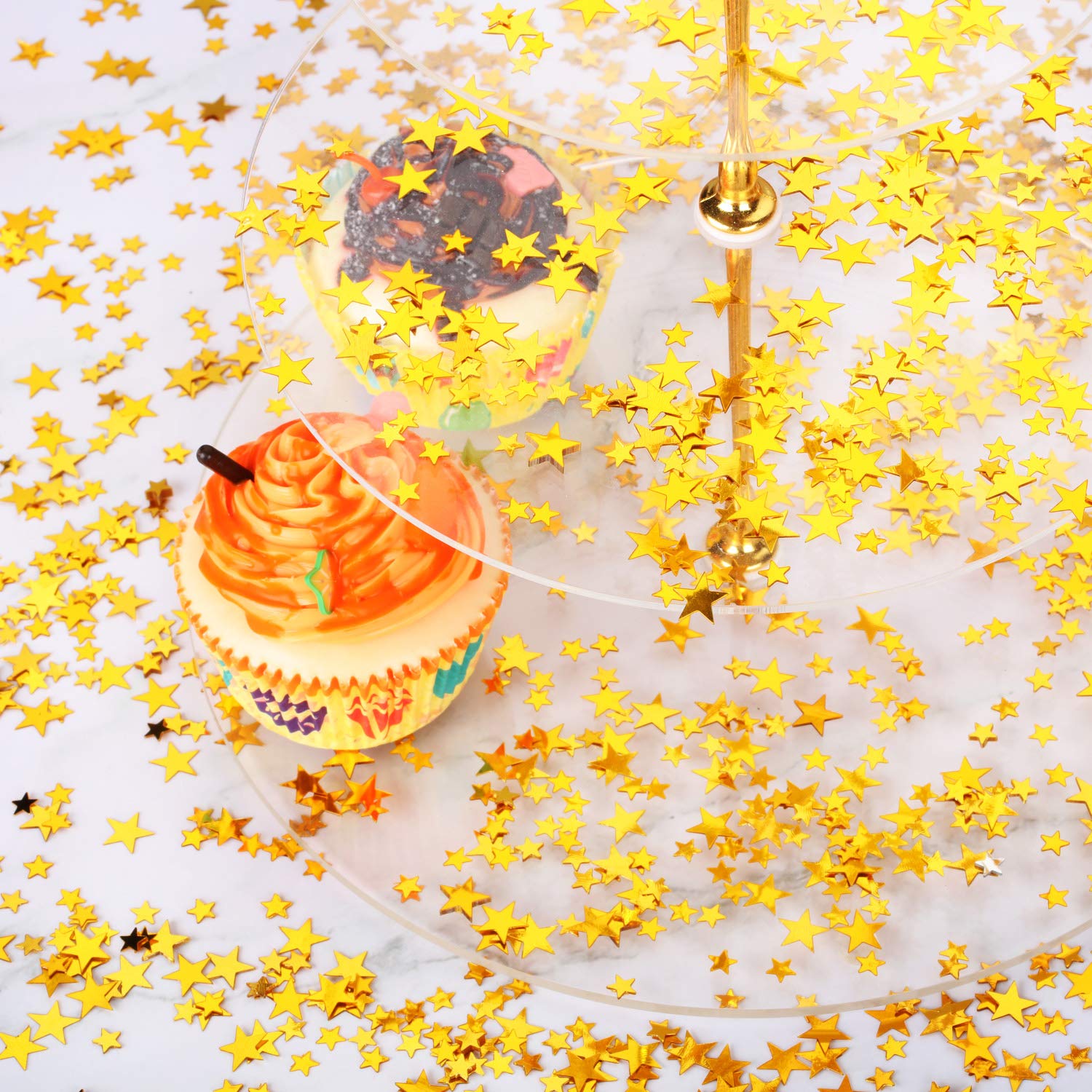 HESTYA 60g Star Confetti Glitter Table Confetti Metallic Foil Stars for Party Wedding Festival Decorations(Gold,10mm and 6mm)