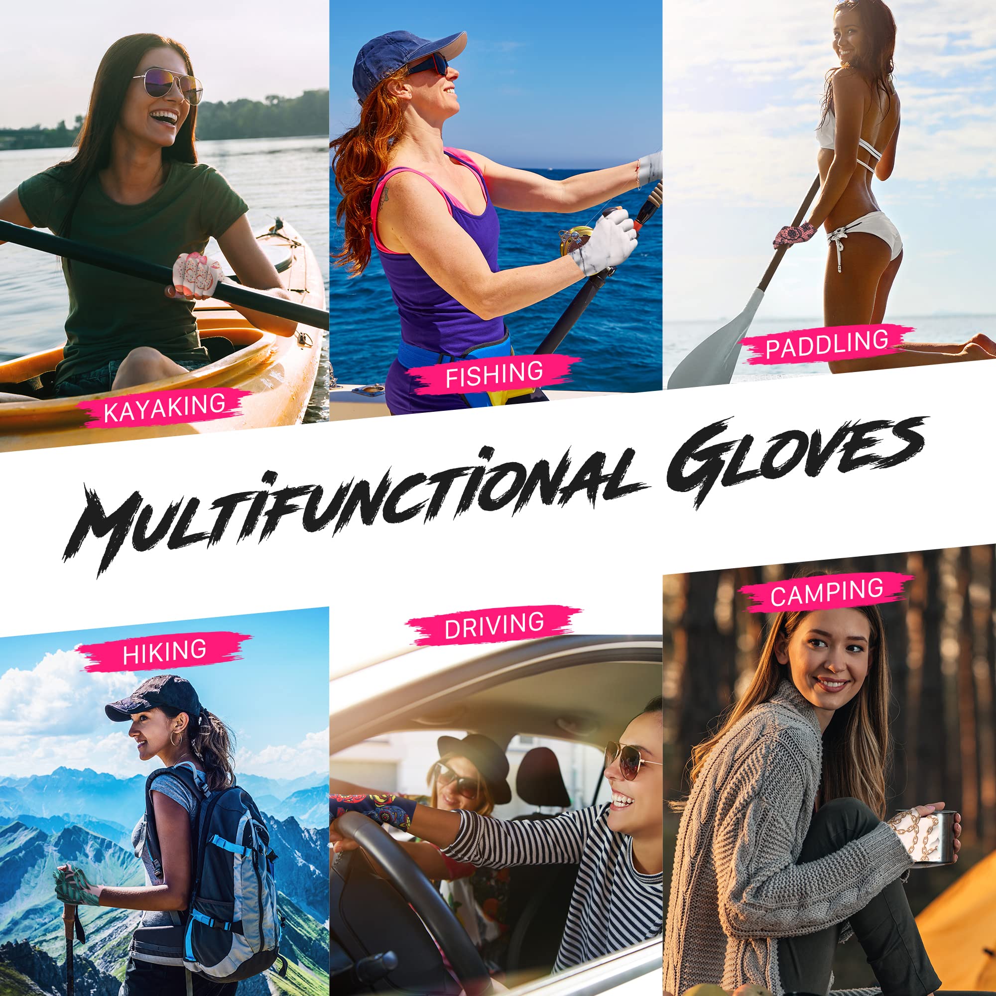 ManiGlovz - Original UPF 50+ UV Protective Nail Gloves | Gel Manicure Gloves & Anti-UV Fingerless for Women | Sun Protection for Driving | Making Waves Print