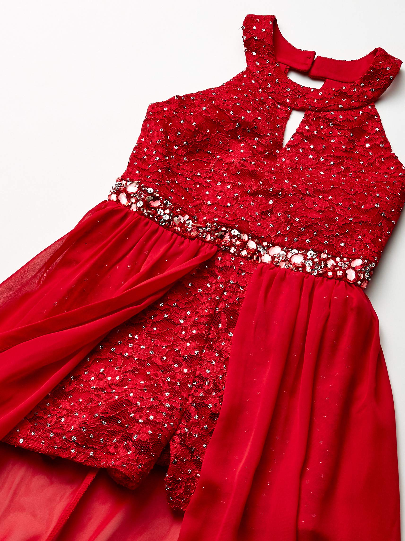 Speechless Girls' High Neck Romper Maxi Walk-Through Party Dress, Red Radiance, 16