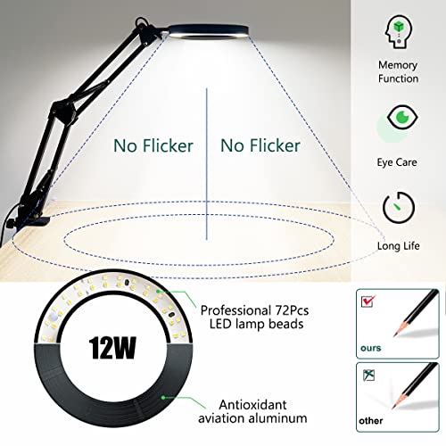 Magnifying Glass with Light and Stand, 10X Magnifying Lamp, 2-in-1 Desk Magnifier with Light, Craft Light Lamp with 3 Color Modes, LED Lighted Magnifier with Light for Close Work Reading Repair Crafts
