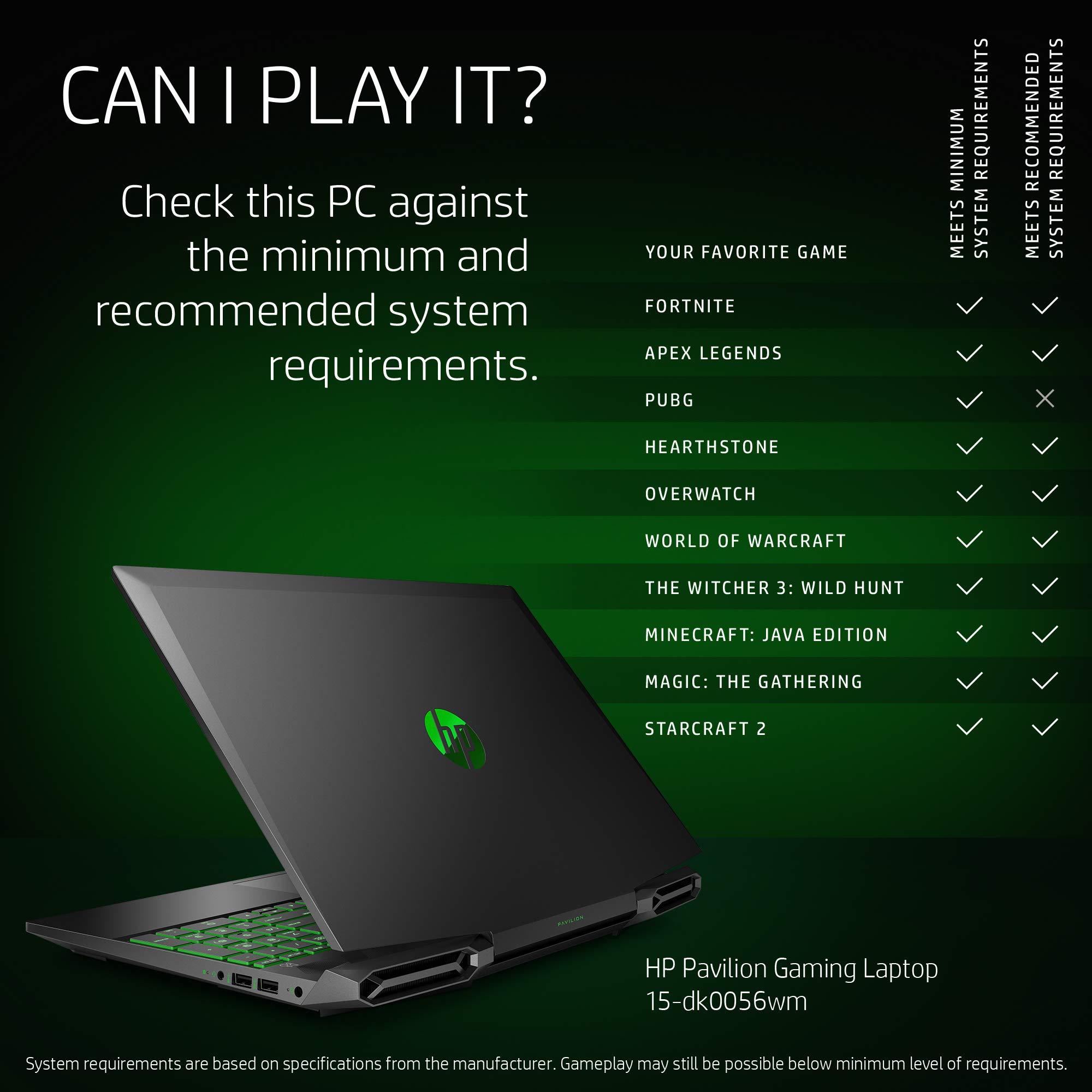 HP Pavilion Gaming 15.6-Inch Micro-EDGE Laptop, Intel Core i5-9300H Processor, NVIDIA GeForce GTX 1650 (4 GB), 8 GB SDRAM, 256 GB SSD, Windows 10 Home (15-dk0020nr, Shadow Black/Acid Green)