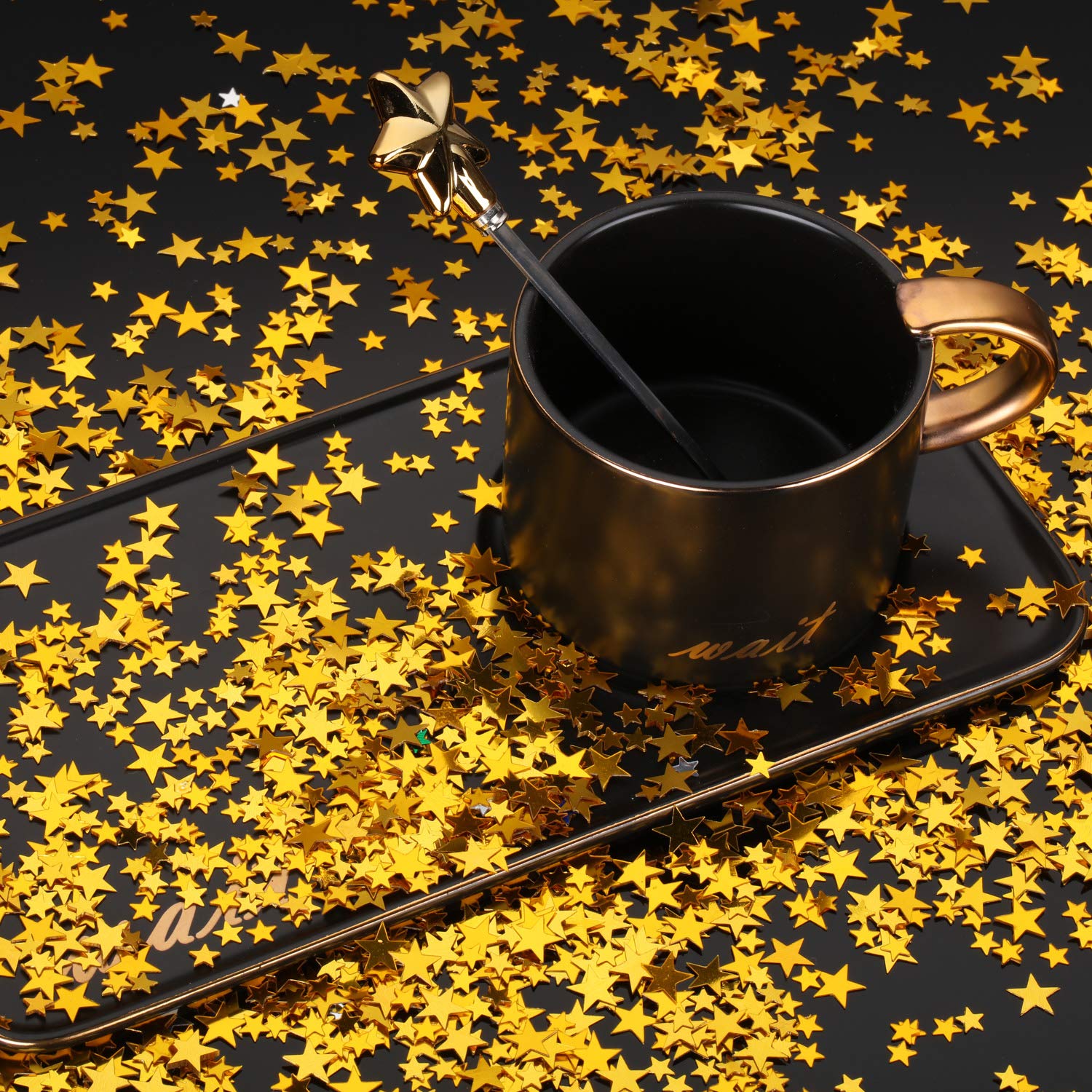 HESTYA 60g Star Confetti Glitter Table Confetti Metallic Foil Stars for Party Wedding Festival Decorations(Gold,10mm and 6mm)