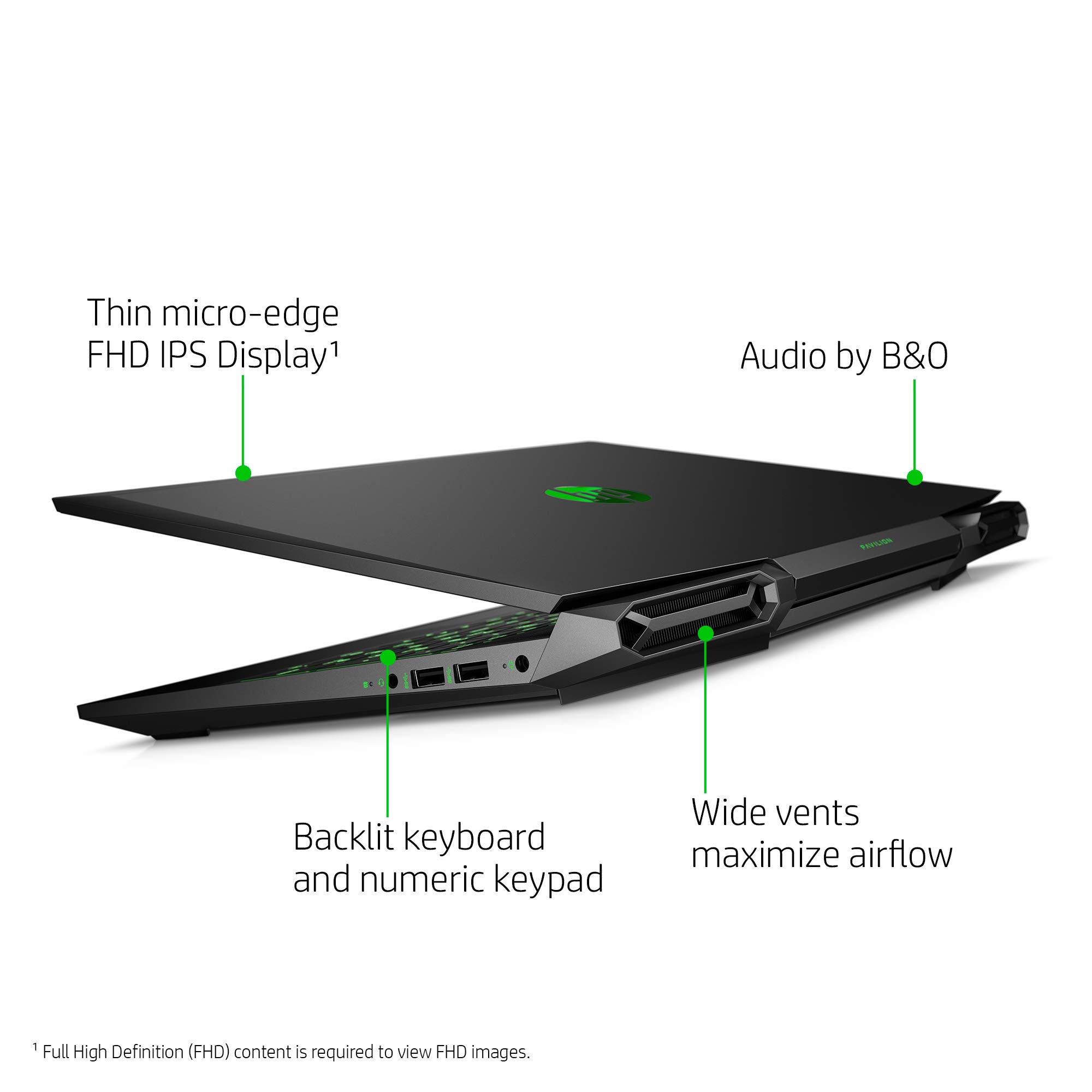 HP Pavilion Gaming 15.6-Inch Micro-EDGE Laptop, Intel Core i5-9300H Processor, NVIDIA GeForce GTX 1650 (4 GB), 8 GB SDRAM, 256 GB SSD, Windows 10 Home (15-dk0020nr, Shadow Black/Acid Green)