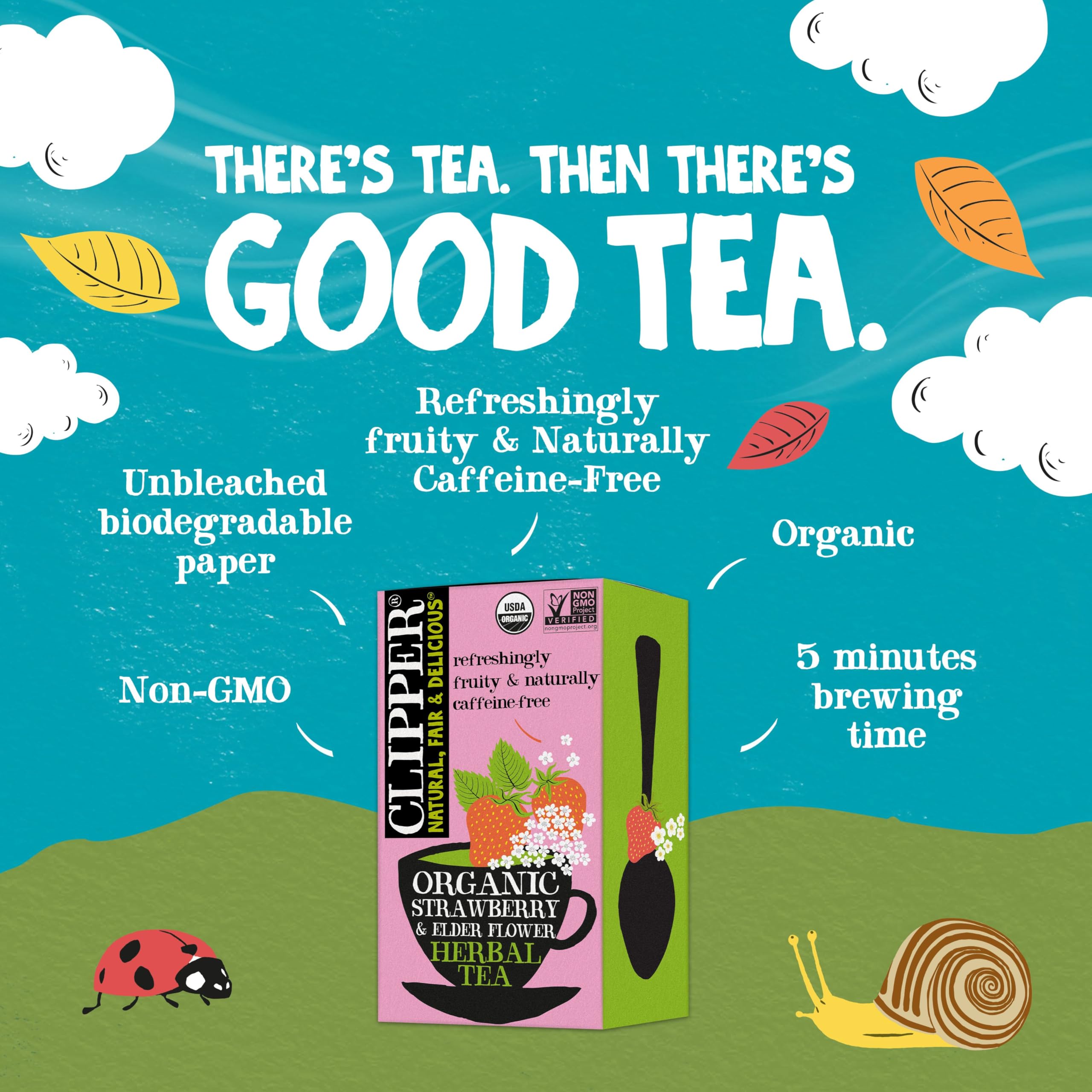 Clipper Tea Strawberry & Elderflower Herbal Tea – Caffeine Free, USDA Organic, Great Hot or Iced – Refreshingly Fruity, Natural, Fair & Delicious – 20 Tea Bags