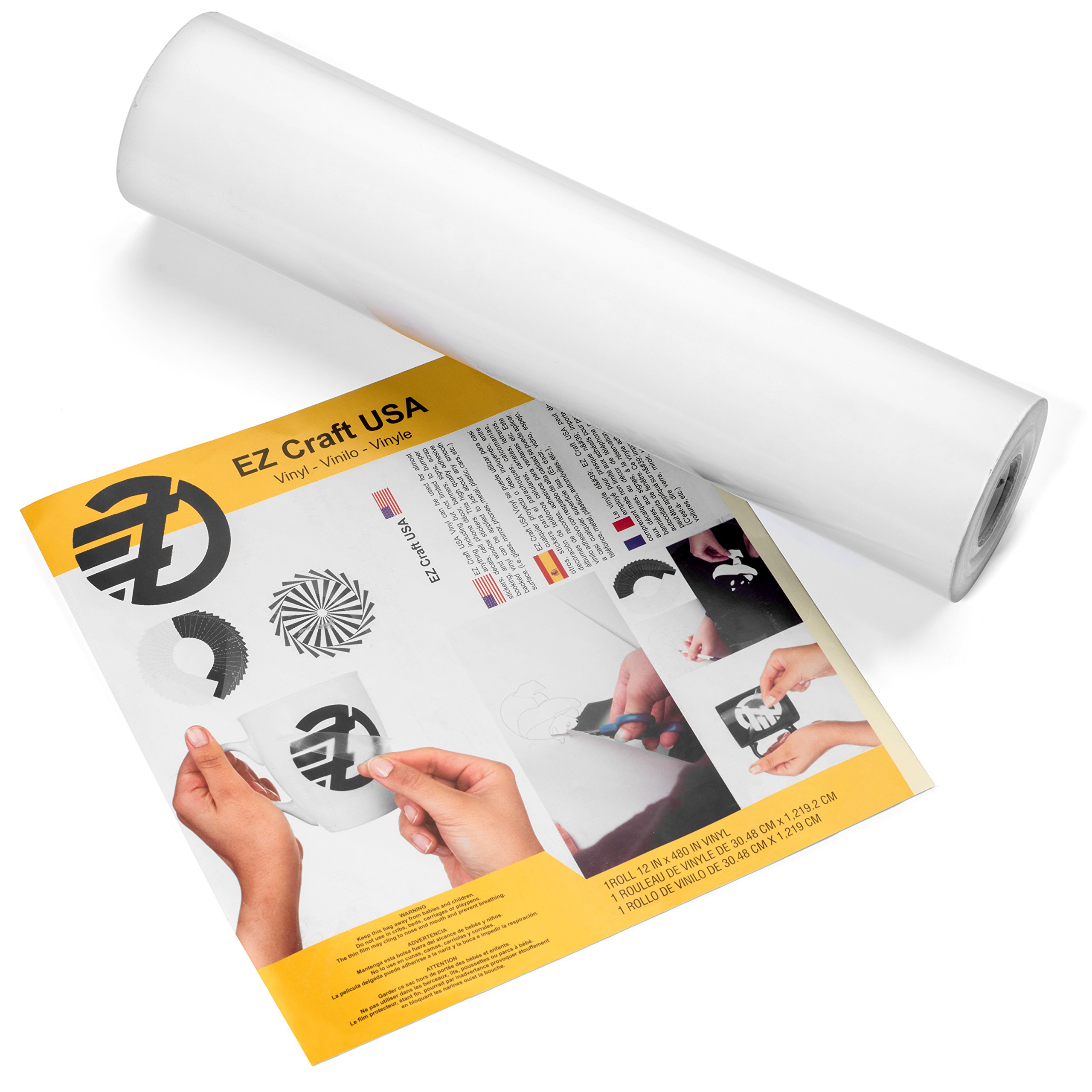 Matte White Adhesive Vinyl Roll – Huge Matte Adhesive Permanent White Vinyl Rolls – 12”x40FT White Vinyl Sheets are The Best Vynil – EZ Craft USA White Vinyl Wrap Works with Cricut and Other Cutters