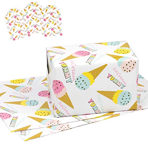 MAYPLUSS Wrapping Paper Sheet Set - FoldedĀ Flat - 3 Large Sheets with 3 Gift Tags - Summer Design(22.6 sq.ft.TTL) - 27.5 inch X 39.4 inch Per Sheet