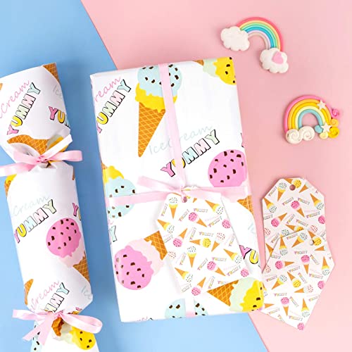 MAYPLUSS Wrapping Paper Sheet Set - FoldedĀ Flat - 3 Large Sheets with 3 Gift Tags - Summer Design(22.6 sq.ft.TTL) - 27.5 inch X 39.4 inch Per Sheet