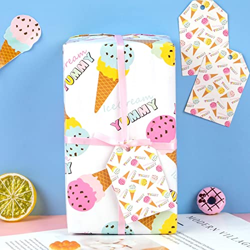 MAYPLUSS Wrapping Paper Sheet Set - FoldedĀ Flat - 3 Large Sheets with 3 Gift Tags - Summer Design(22.6 sq.ft.TTL) - 27.5 inch X 39.4 inch Per Sheet