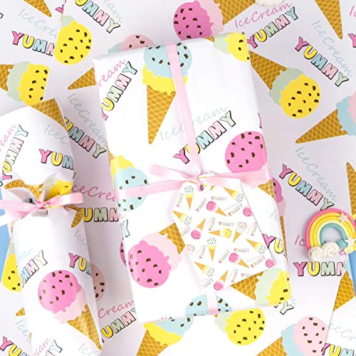 MAYPLUSS Wrapping Paper Sheet Set - FoldedĀ Flat - 3 Large Sheets with 3 Gift Tags - Summer Design(22.6 sq.ft.TTL) - 27.5 inch X 39.4 inch Per Sheet