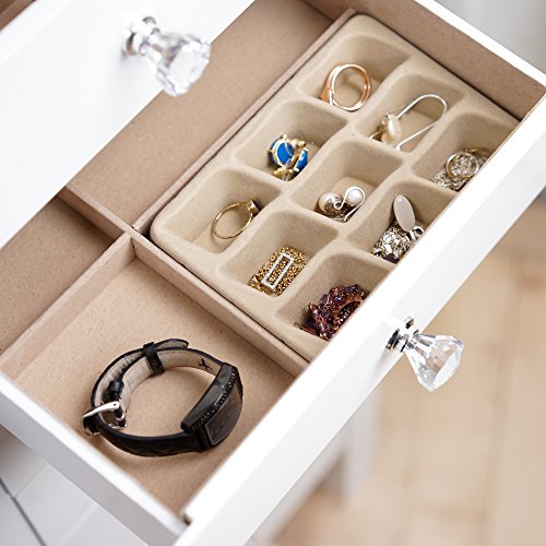 Alveare Home Helena Standing Jewelry Armoire – Elegant Storage with 6 Drawers, Jewel Knobs, Mirror, Ring Rolls, Necklace Hooks & Cord Management – White Finish