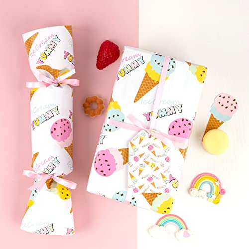 MAYPLUSS Wrapping Paper Sheet Set - FoldedĀ Flat - 3 Large Sheets with 3 Gift Tags - Summer Design(22.6 sq.ft.TTL) - 27.5 inch X 39.4 inch Per Sheet