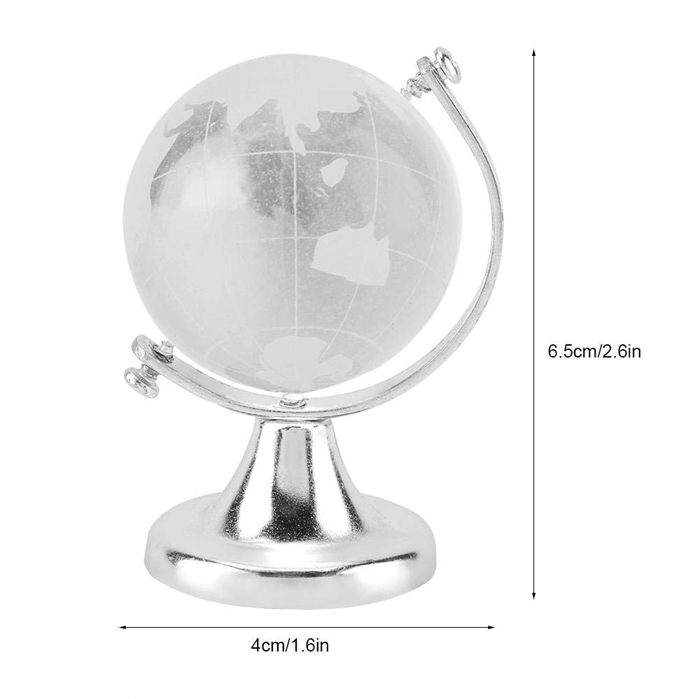 Clear Crystal Sphere, 6.5x4cm Mini Round Earth Globe World Map Ball with Metal Stand Decor Crystal Glass Ball Decorative(Sliver)