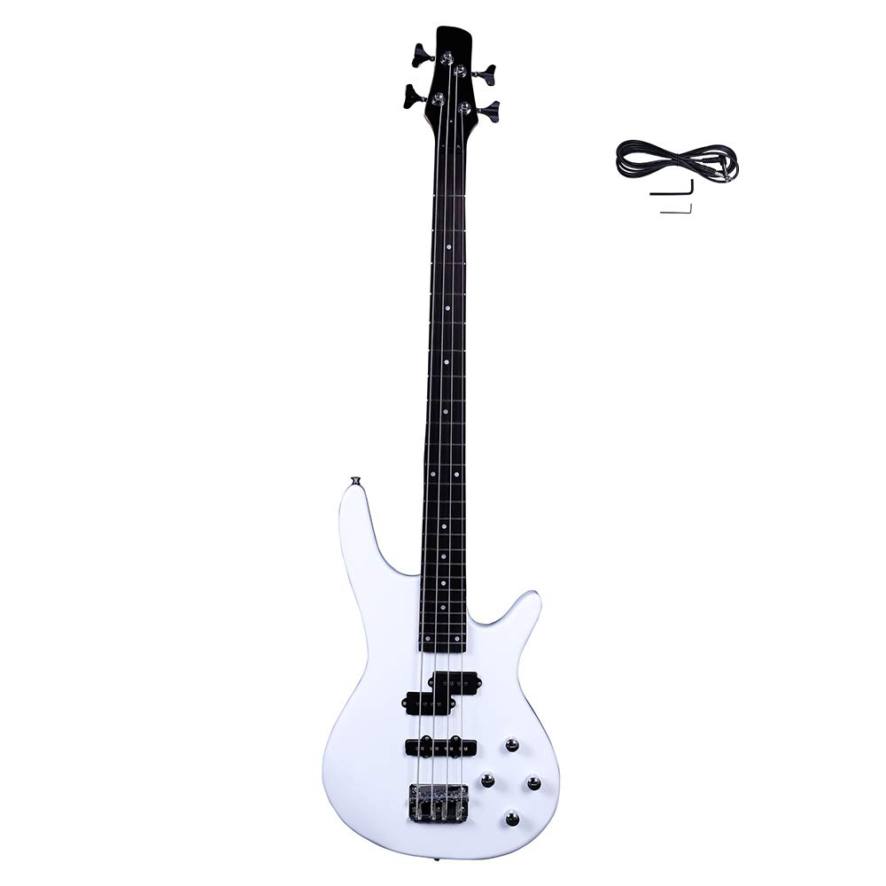 Exquisite Stylish IB Bass Guitar with Power Line and Wrench Tool (White)