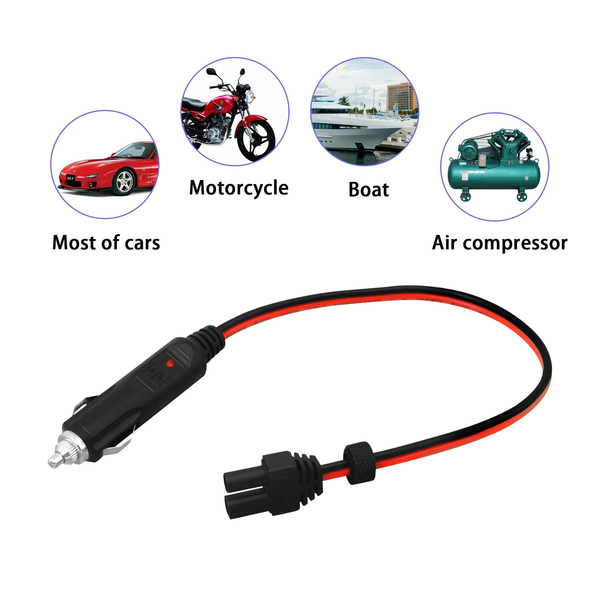 CERRXIAN 40cm 12V 24V Cigarette Lighter Plug to EC5 for Battery Booster Portable Jump Starter On-Board Electrical