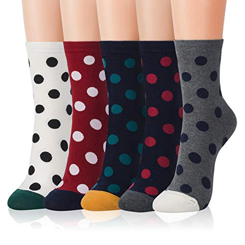kikiya socks Women Crew | 4-6 Pairs Smiley Face Print Red Heart Preppy Design Fruit Graphic Cute Girls Cotton Socks | US 6-8