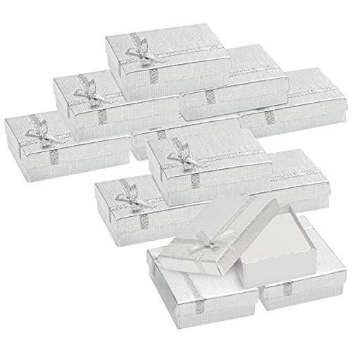 Kurtzy Silver Paper Jewelry Display Gift Boxes (12 Pack) - 9 x 7cm / 3.54 x 2.76 Inches - Cardboard Packaging Box Set with Foam Inserts for Earrings, Necklaces, Bracelets & Rings