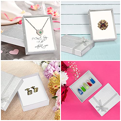 Kurtzy Silver Paper Jewelry Display Gift Boxes (12 Pack) - 9 x 7cm / 3.54 x 2.76 Inches - Cardboard Packaging Box Set with Foam Inserts for Earrings, Necklaces, Bracelets & Rings