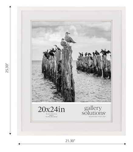 Gallery Solutions - 20"x24" White Frame - Double White Mat - Wall/Tabletop Display - Perfect Fit for 16"x20" Photos - Versatile Mounting Options - Rectangular Tabletop - Poster Frame