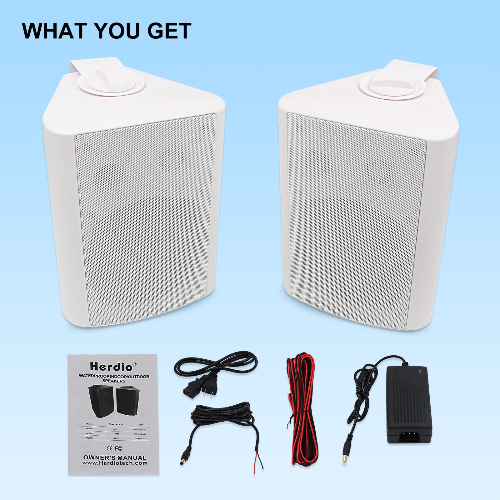 Herdio 5.25 Inch 300 Watts Indoor Outdoor Bluetooth Speakers Waterproof Wall Mount Speakers Wired System All Weather Resistant for Patio Porch Home Theather Backyard(White)