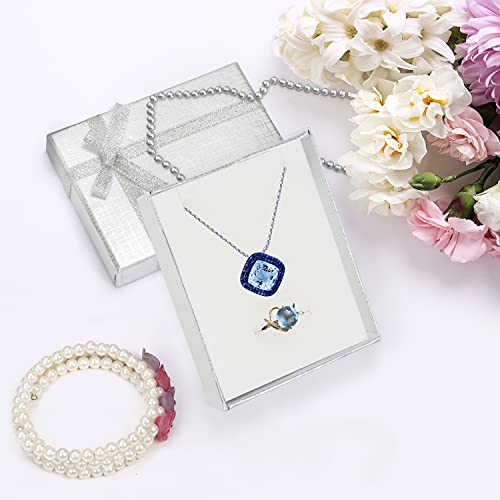 Kurtzy Silver Paper Jewelry Display Gift Boxes (12 Pack) - 9 x 7cm / 3.54 x 2.76 Inches - Cardboard Packaging Box Set with Foam Inserts for Earrings, Necklaces, Bracelets & Rings