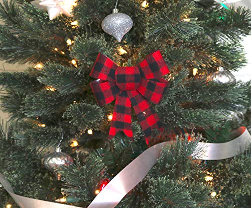 Iconikal 5-Loop Flannel Bows, Red Buffalo Plaid, 5 x 7-Inch, 12-Pack