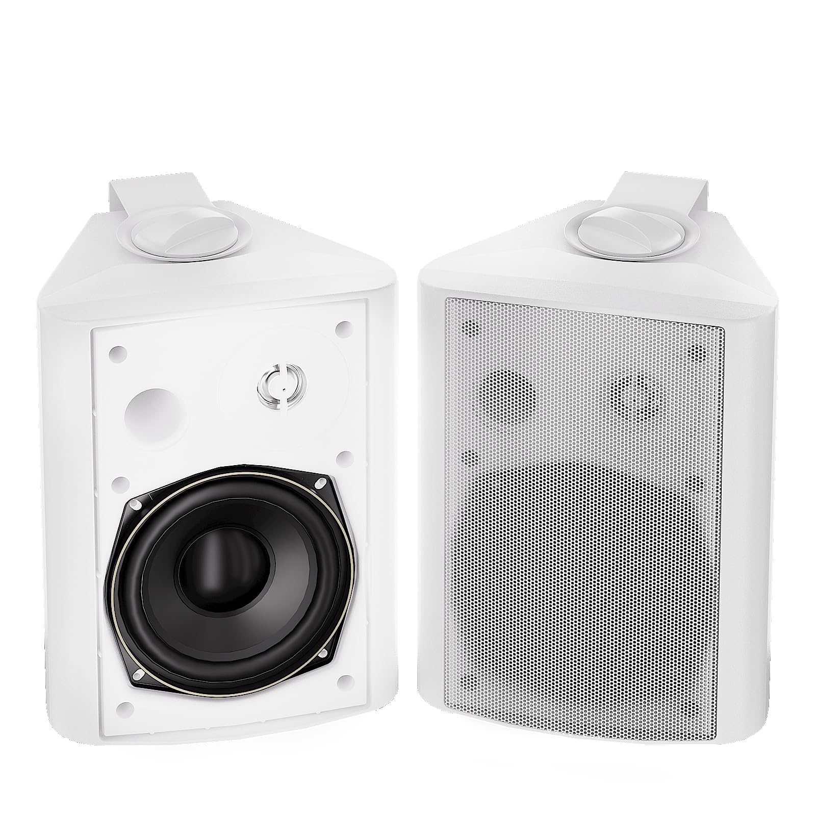 Herdio 5.25 Inch 300 Watts Indoor Outdoor Bluetooth Speakers Waterproof Wall Mount Speakers Wired System All Weather Resistant for Patio Porch Home Theather Backyard(White)