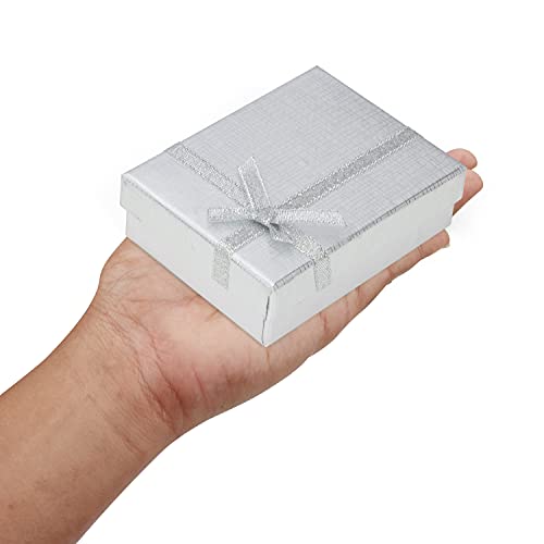 Kurtzy Silver Paper Jewelry Display Gift Boxes (12 Pack) - 9 x 7cm / 3.54 x 2.76 Inches - Cardboard Packaging Box Set with Foam Inserts for Earrings, Necklaces, Bracelets & Rings