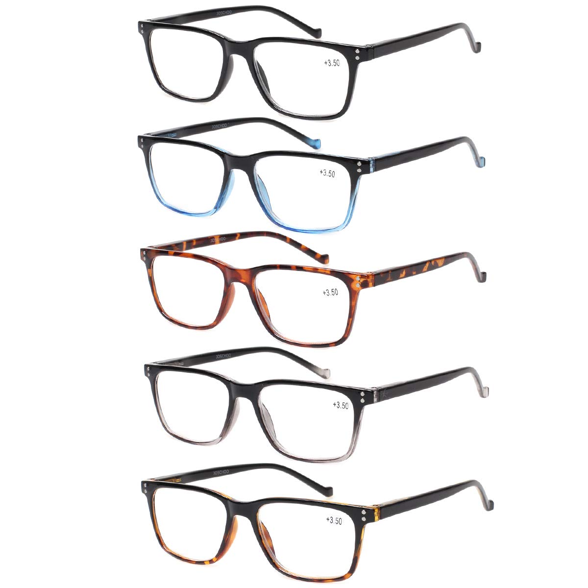 JOSCHOO 5 Pack Reading Glasses Men Women Spring Hinges Comfortable Glasses for Reading (5 Mix, 1.75)