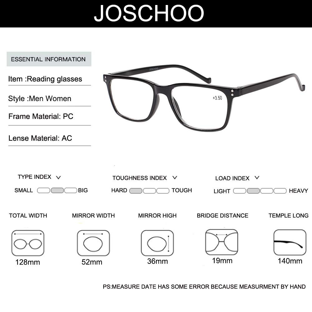 JOSCHOO 5 Pack Reading Glasses Men Women Spring Hinges Comfortable Glasses for Reading (5 Mix, 3.0)Medium