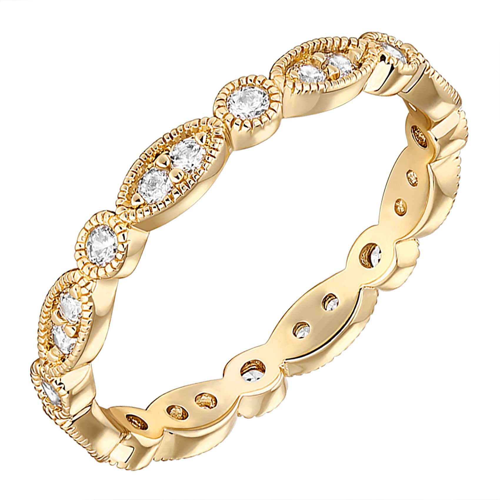 PAVOI 14K Yellow Gold Plated Rings Cubic Zirconia Band | Round Milgrain Eternity Bands | Yellow Gold Rings for Women Size 5