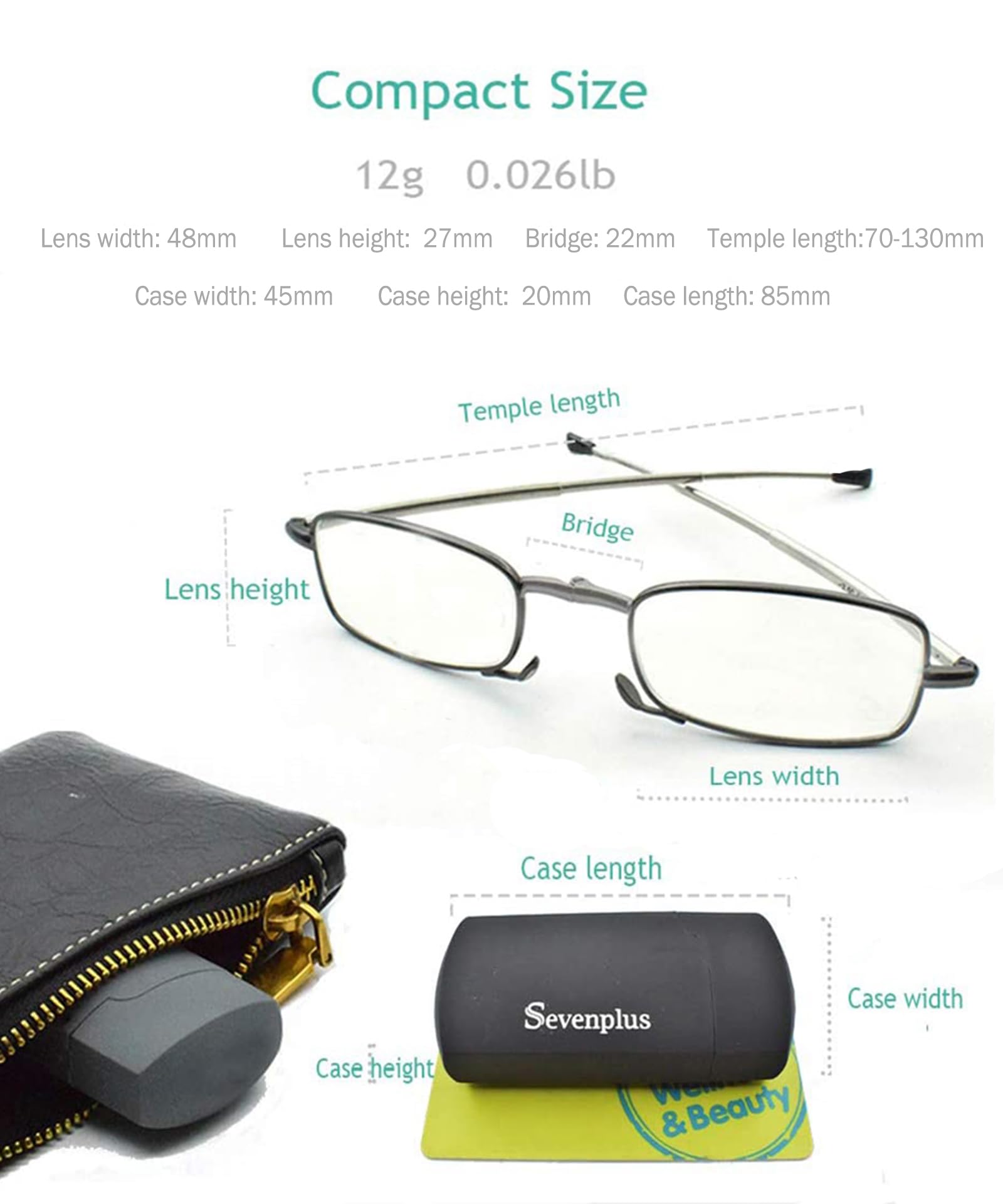 sevenplus 2 Pack Reading Glasses Blue Light Blocking, Anti UV Glare, Foldable Computer Spring Hinge Readers for Women Man 2.5X