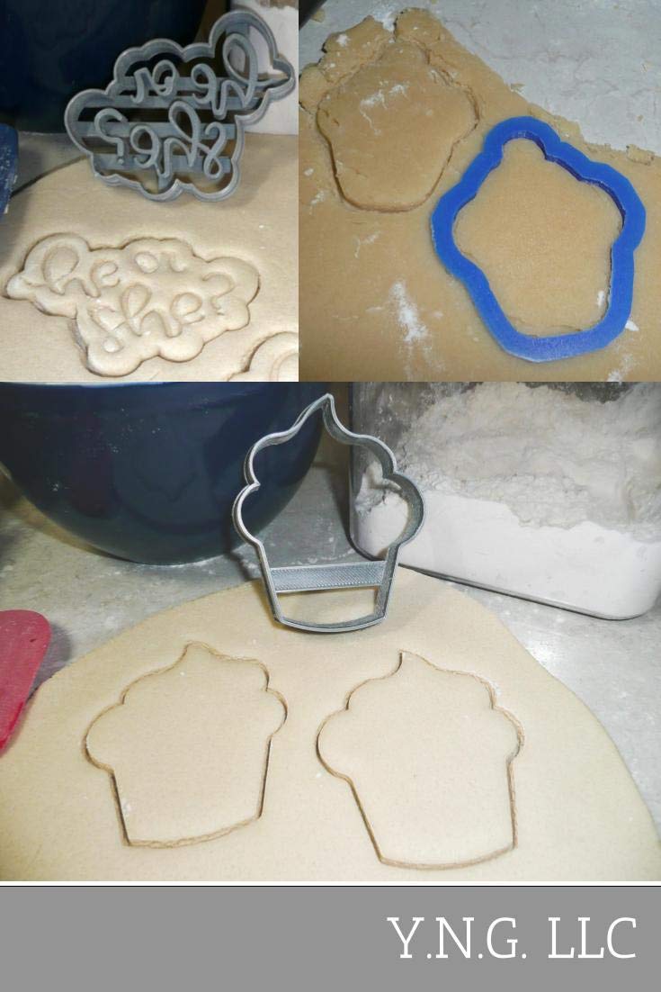 CUPCAKE OR STUD MUFFIN GENDER REVEAL BABY SHOWER SET OF 3 COOKIE CUTTERS MADE IN USA PR1204